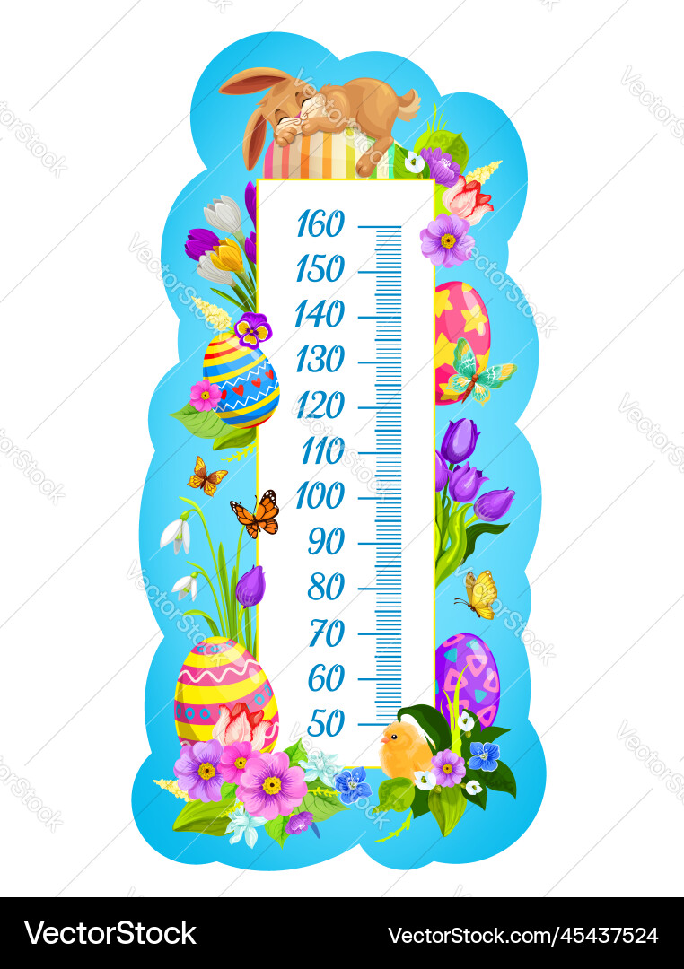 Kids height chart cartoon easter bunny and eggs Vector Image