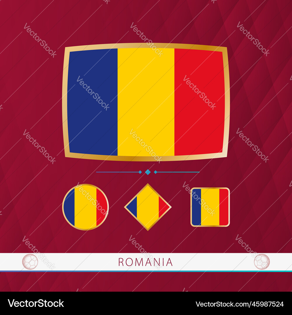 Set of romania flags with gold frame for use Vector Image