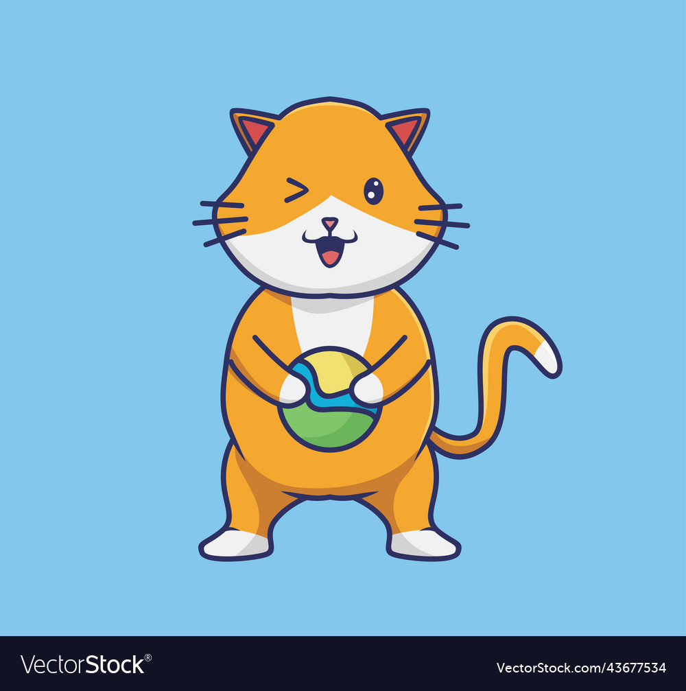 Cute cat holding a ball cartoon animal flat style Vector Image