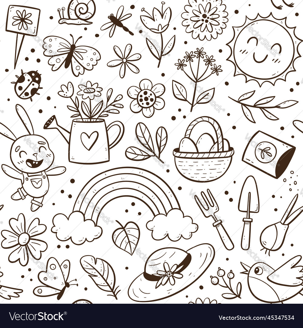 Doodle spring elements seamless pattern Royalty Free Vector