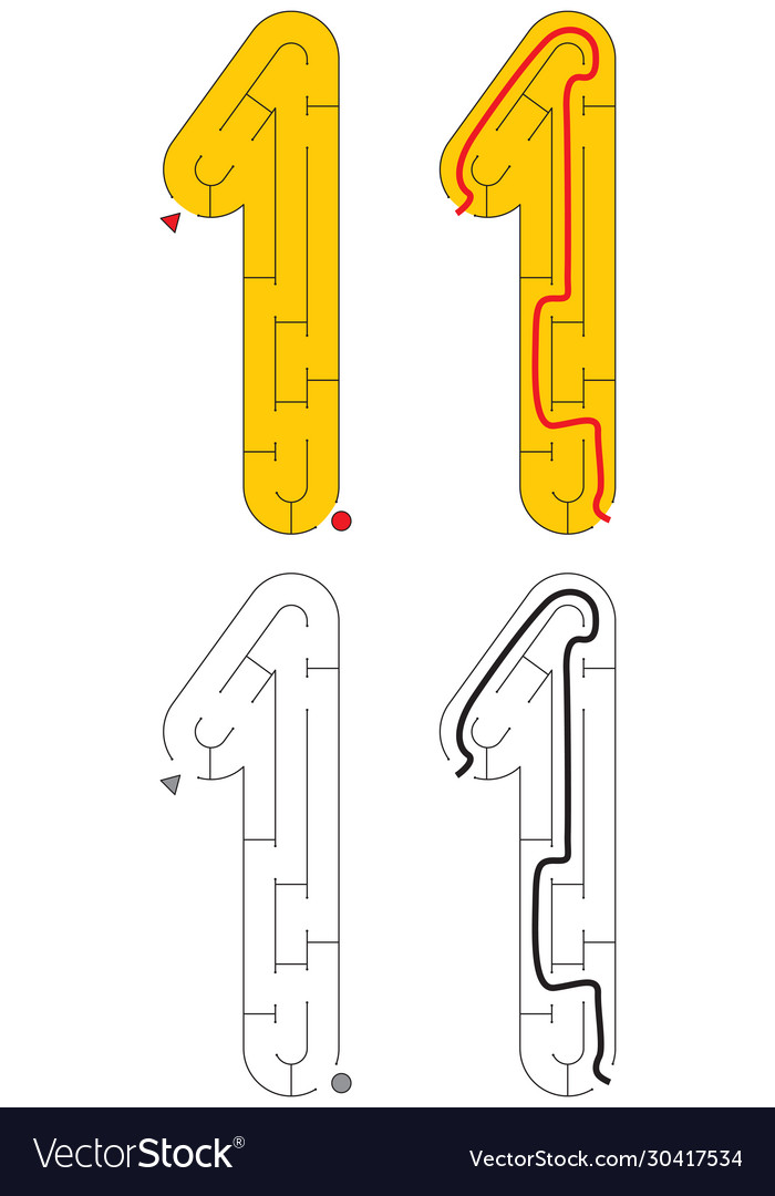 Easy number maze - 1 Royalty Free Vector Image