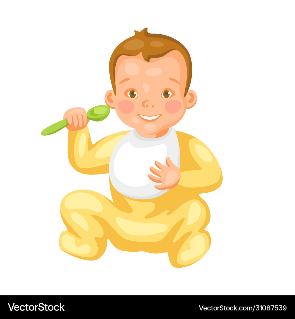Cute little baby with spoon Royalty Free Vector Image