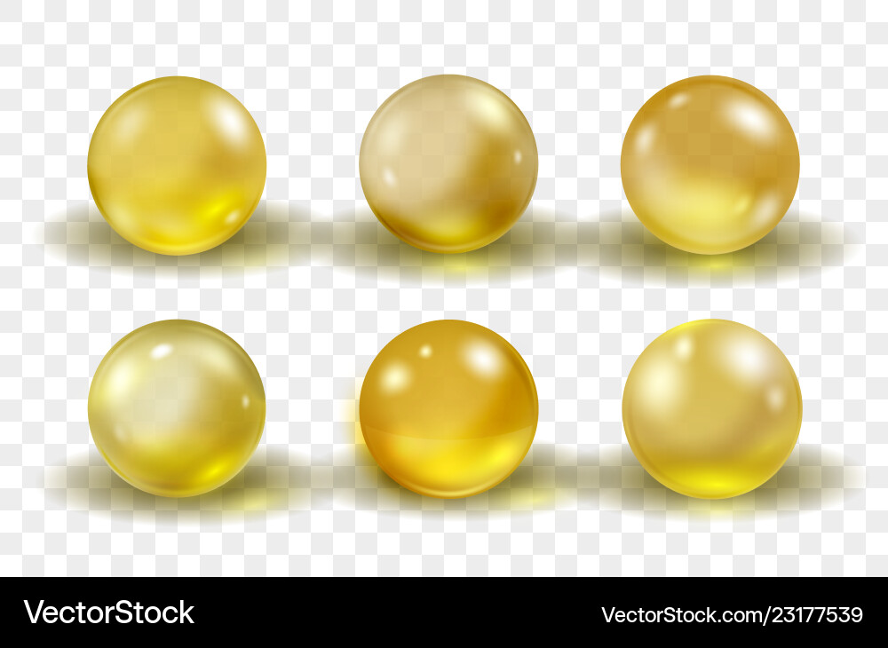 Gold glass ball bright round realistic set Vector Image
