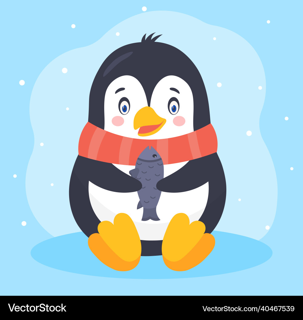 Penguin with fish Royalty Free Vector Image - VectorStock