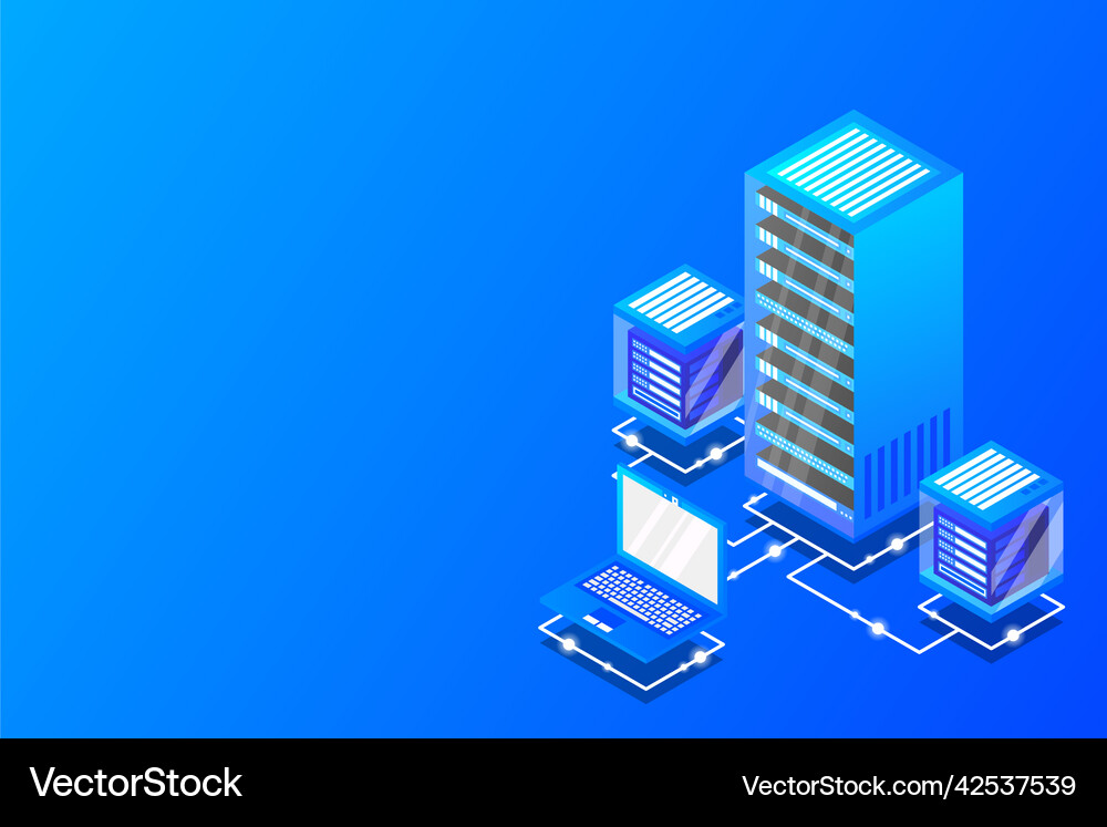 Server Room Isometric Cloud Storage Data Vector Image