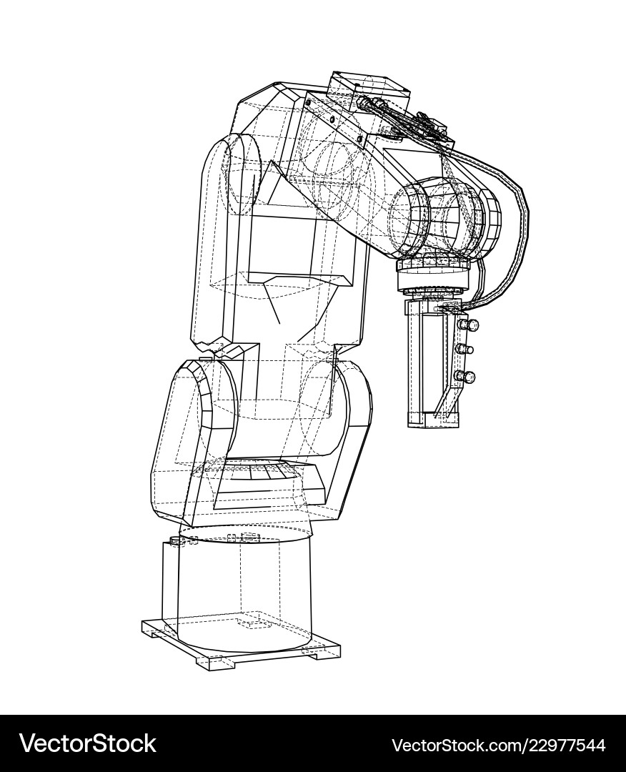3d outline robotic arm rendering of Royalty Free Vector