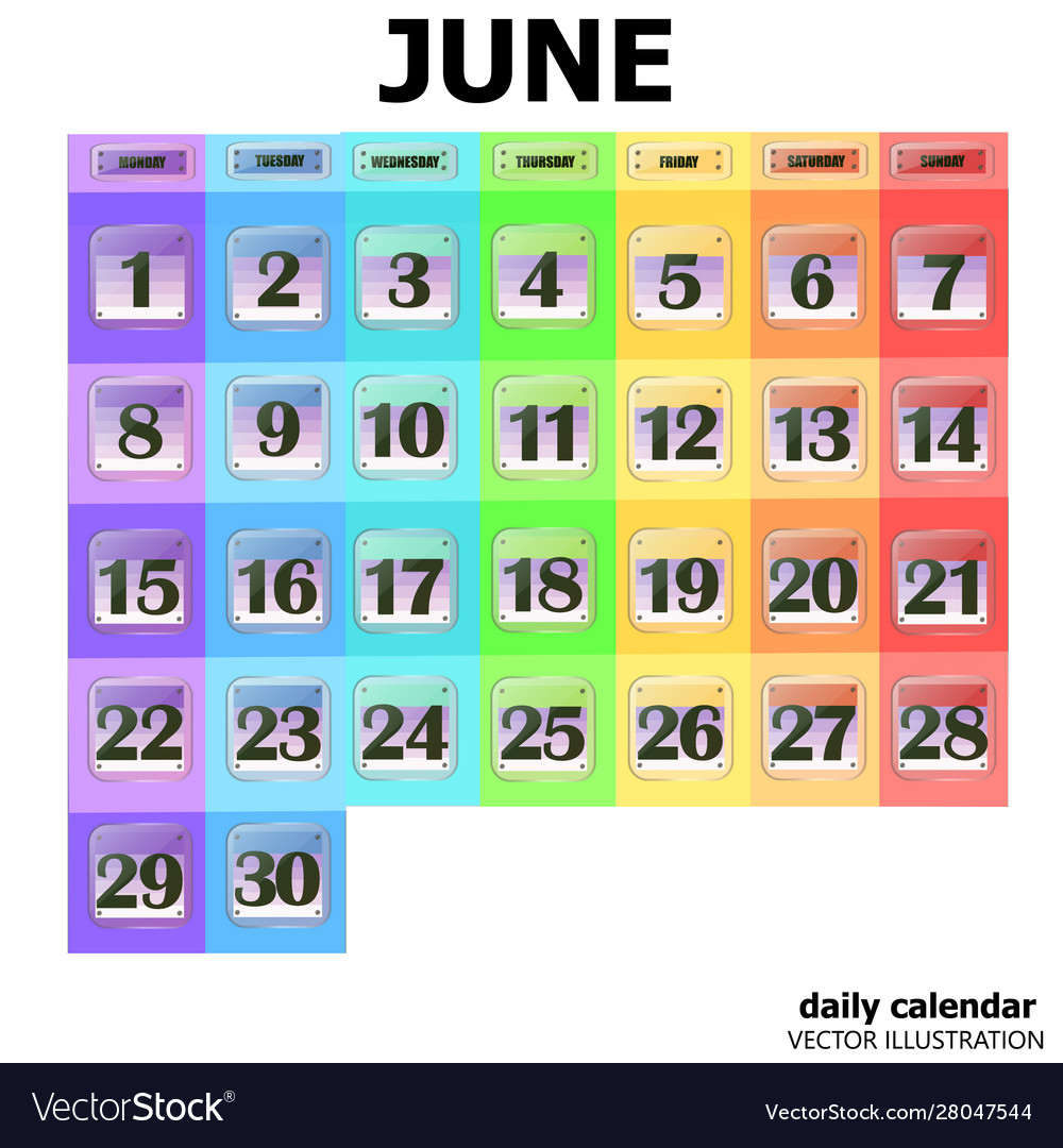 Colorful calendar for june 2020 in english set Vector Image