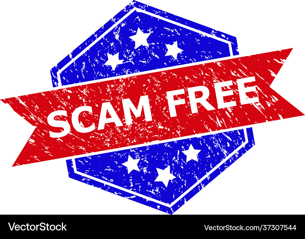 Hexagonal bicolor scam free watermark with rubber Vector Image