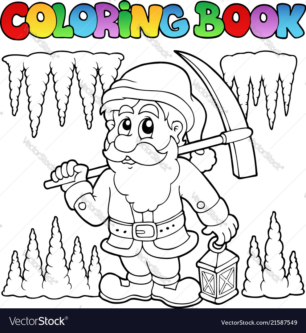 Coloring book cartoon dwarf miner Royalty Free Vector Image Coloring book cartoon dwarf miner Royalty Free Vector Image
