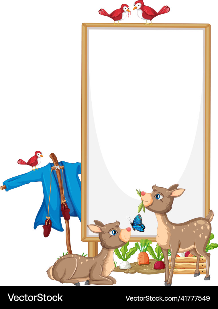 Deer with wooden sign banner Royalty Free Vector Image