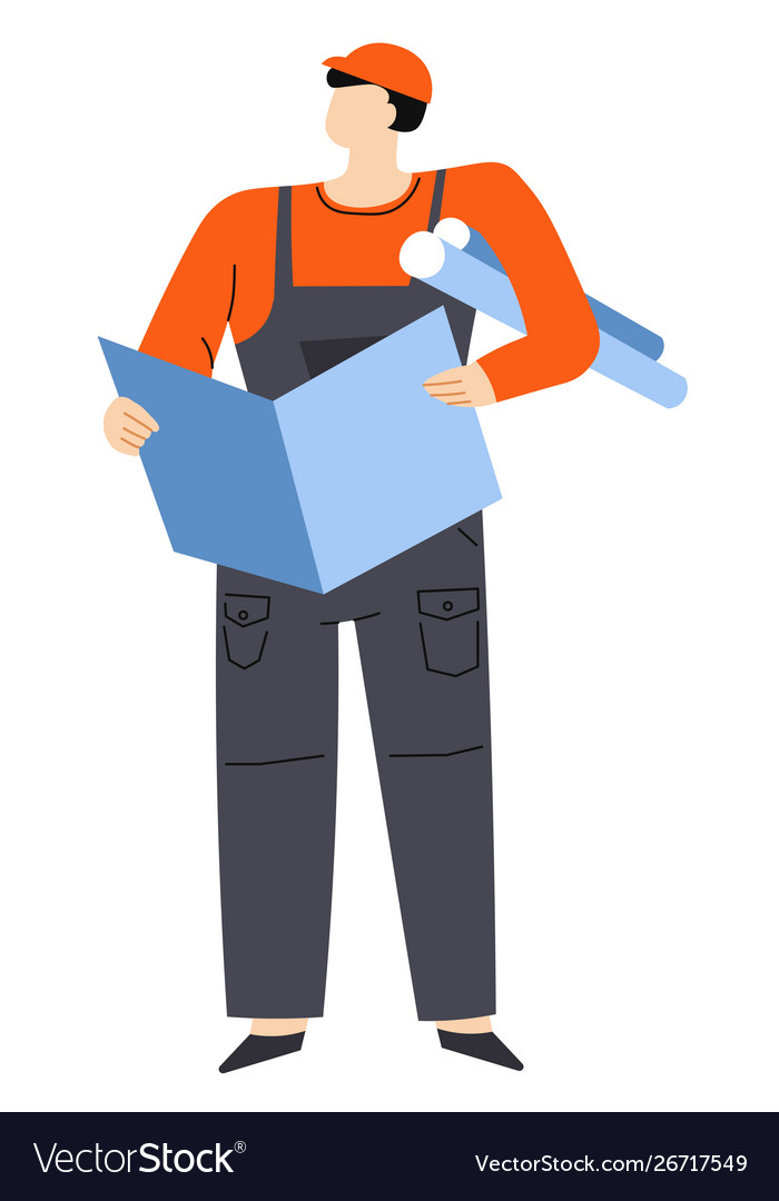 Engineering and engineer builder with drafts Vector Image