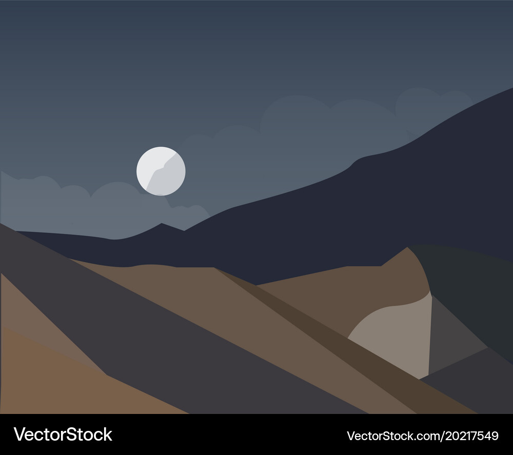 Night Landscape Of Mountains With Moon Royalty Free Vector