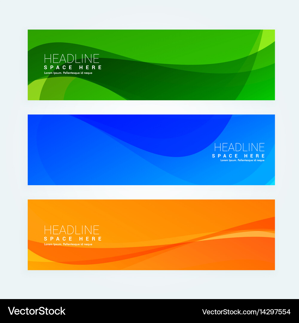 Abstract wavy set of three banners in different Vector Image