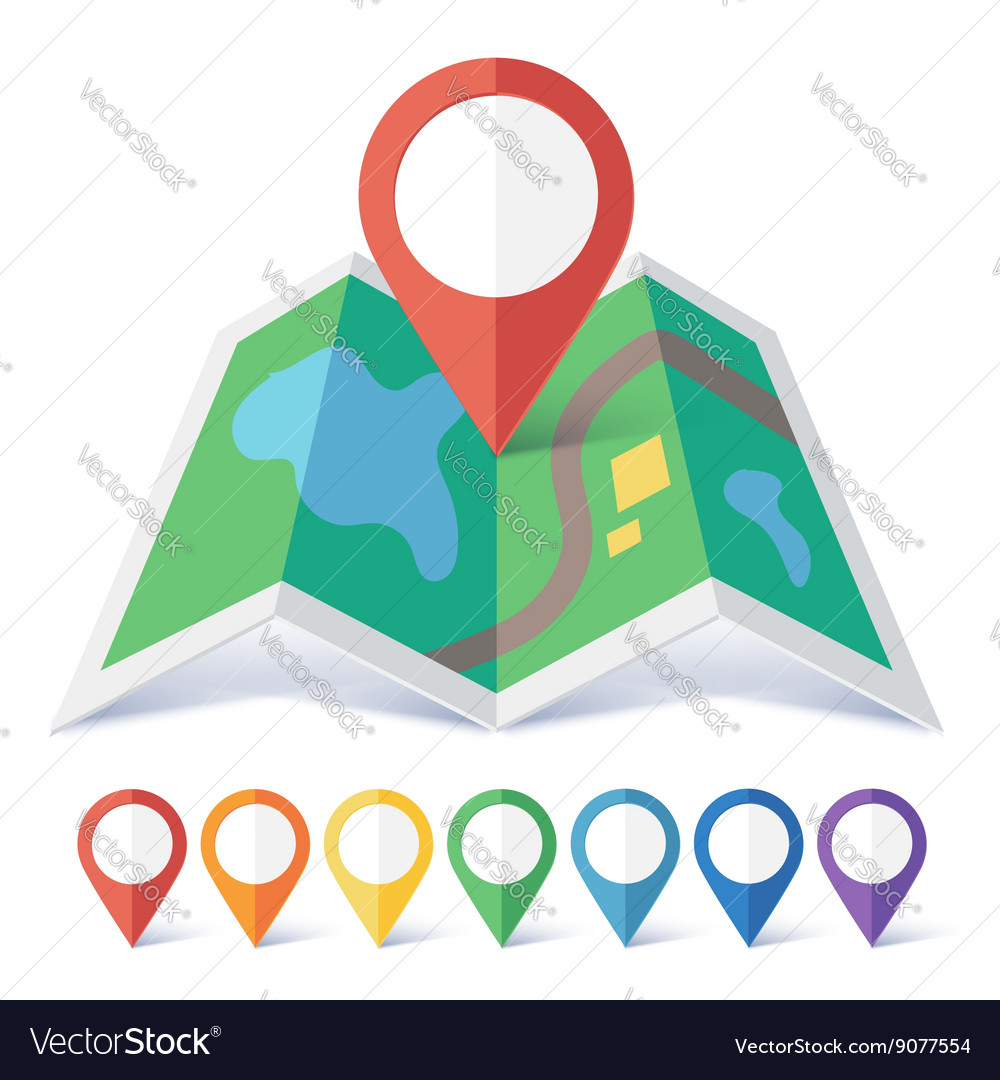 Flat marker symbols colors set with preview Vector Image