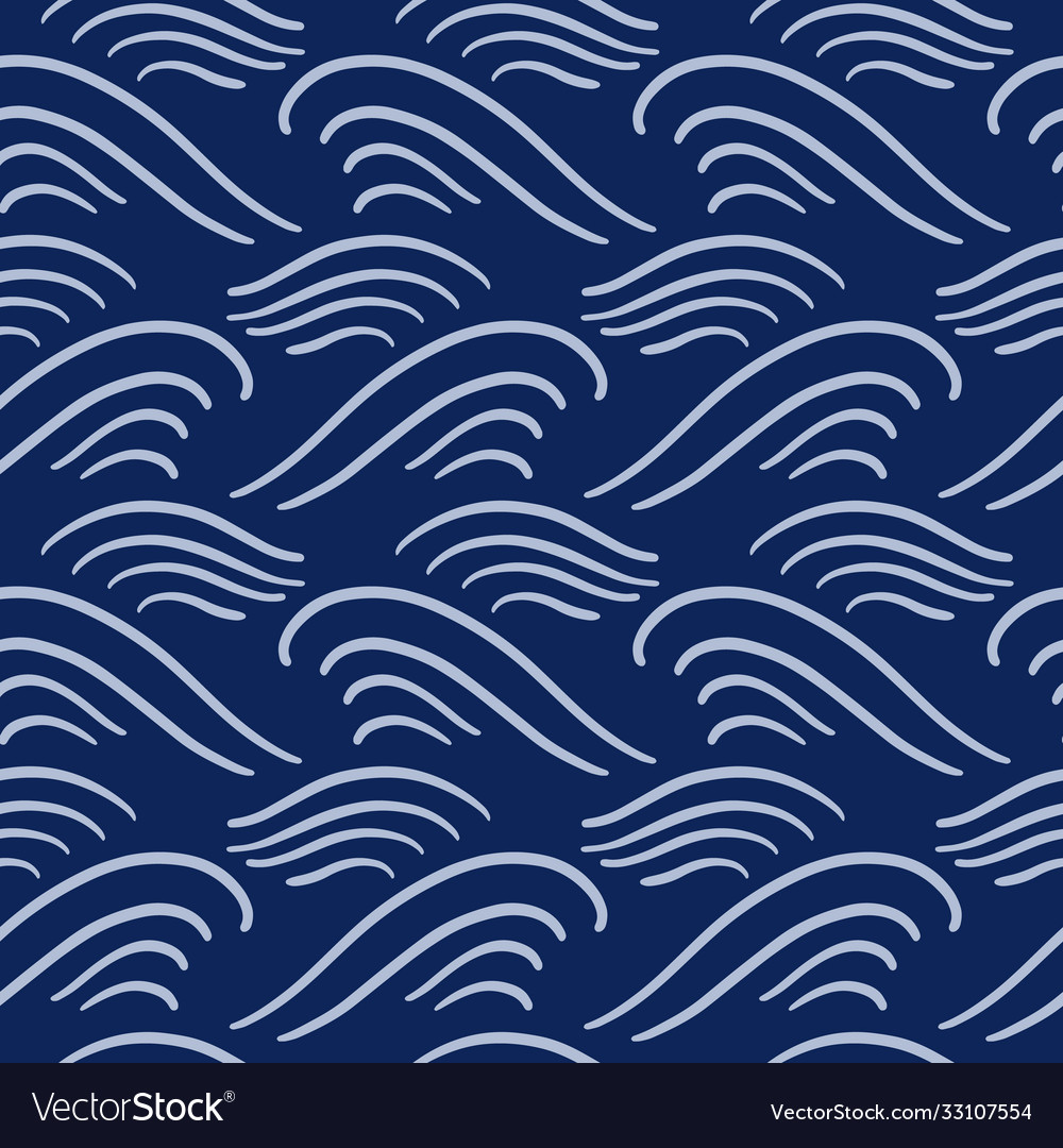 Ocean waves seamless pattern classic blue color Vector Image