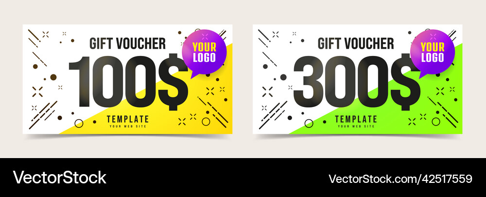 100 and 300 dollar monetary gift voucher Vector Image