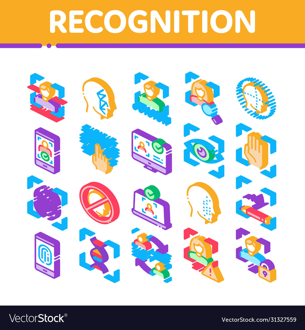 Recognition isometric elements icons set Vector Image Recognition isometric elements icons set Vector Image