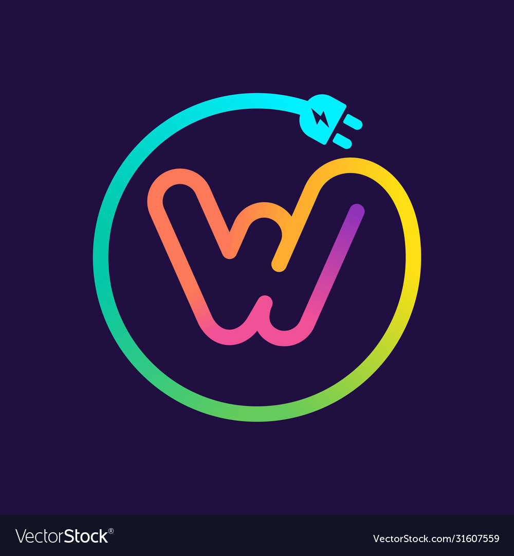 W letter logo in a circle with plug adapter cable Vector Image