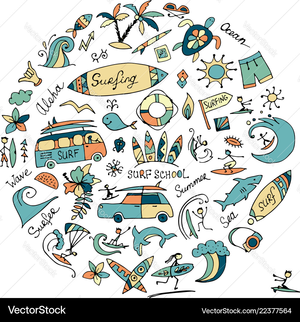 Surfing icons collection for your design Vector Image