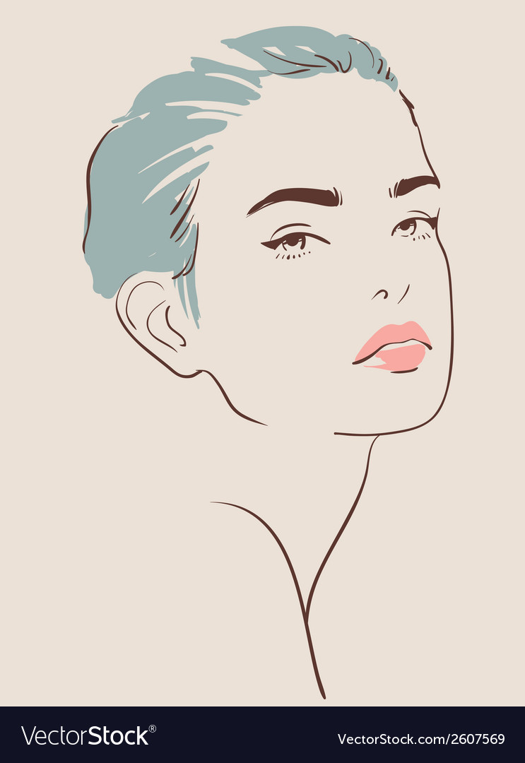 Beautiful Woman Face Hand Drawn Royalty Free Vector Image