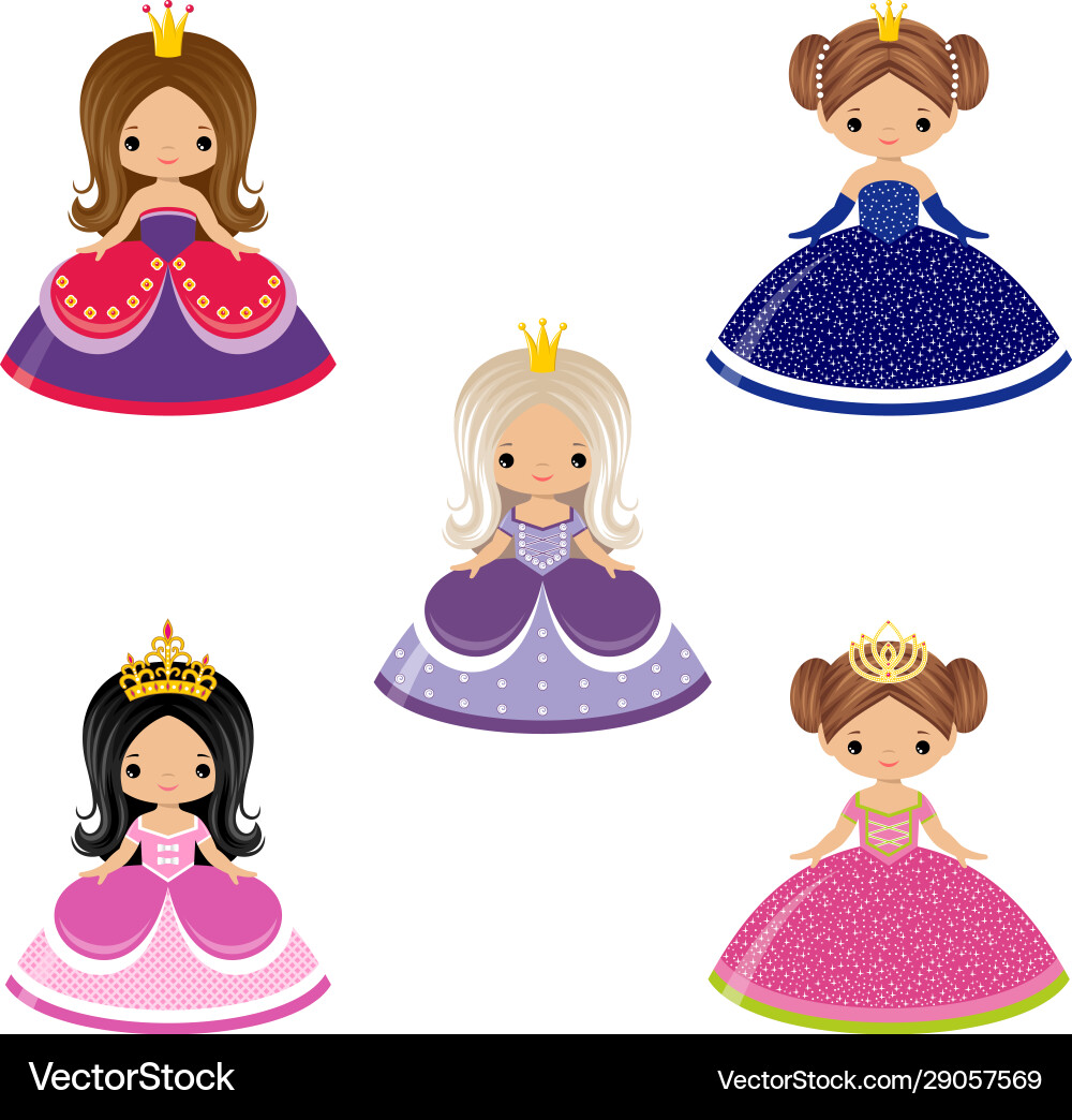 Five cute princesses Royalty Free Vector Image