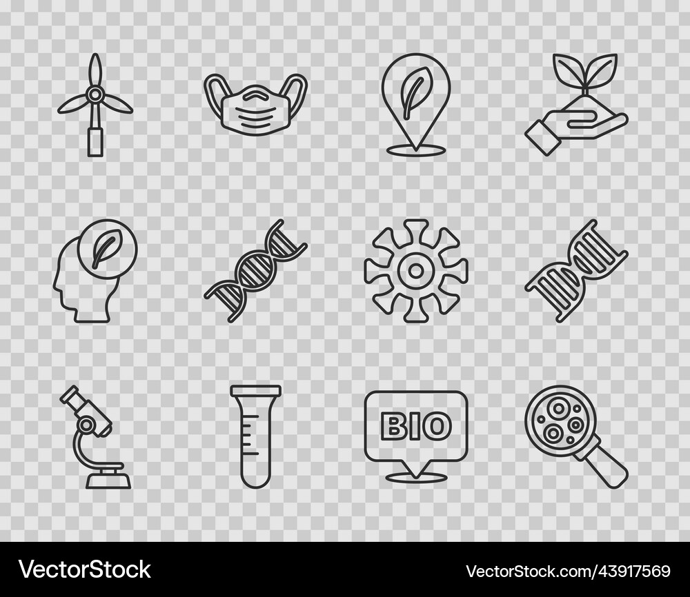 Set Line Microscope Microorganisms Under Vector Image