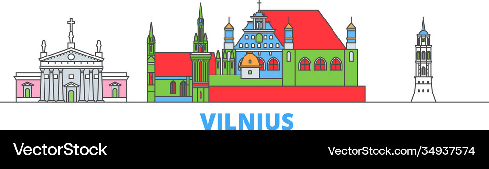 Lithuania vilnius line cityscape flat Royalty Free Vector