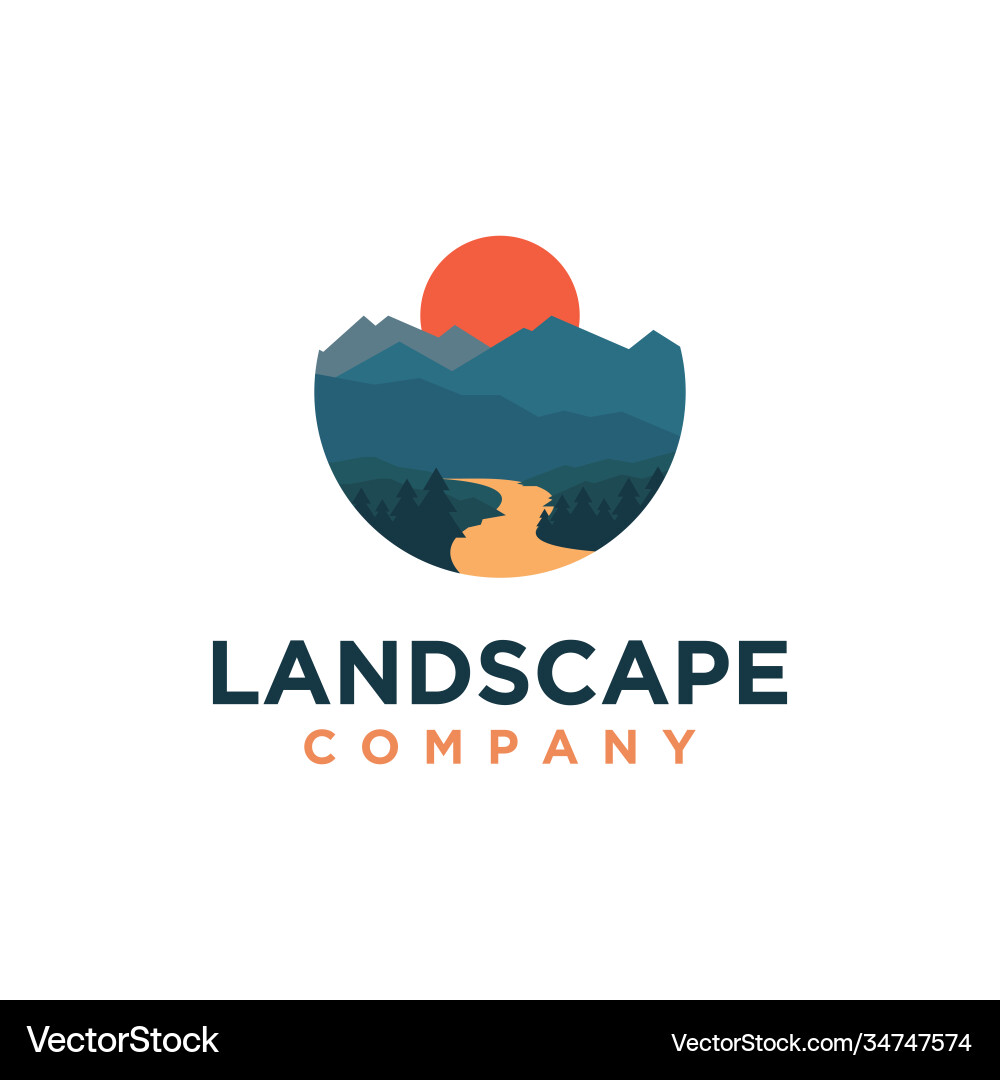 Mountain and river landscape adventure logo Vector Image