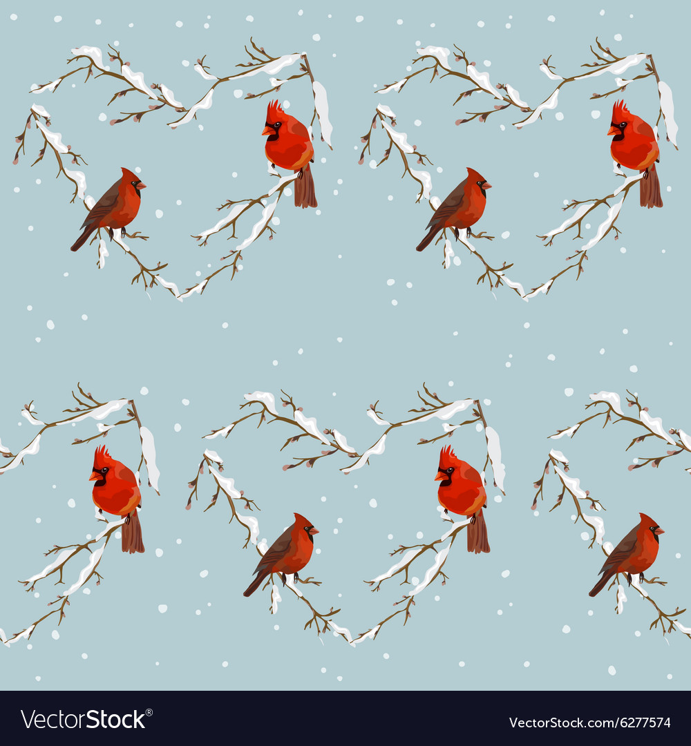Winter birds retro background - seamless pattern Vector Image