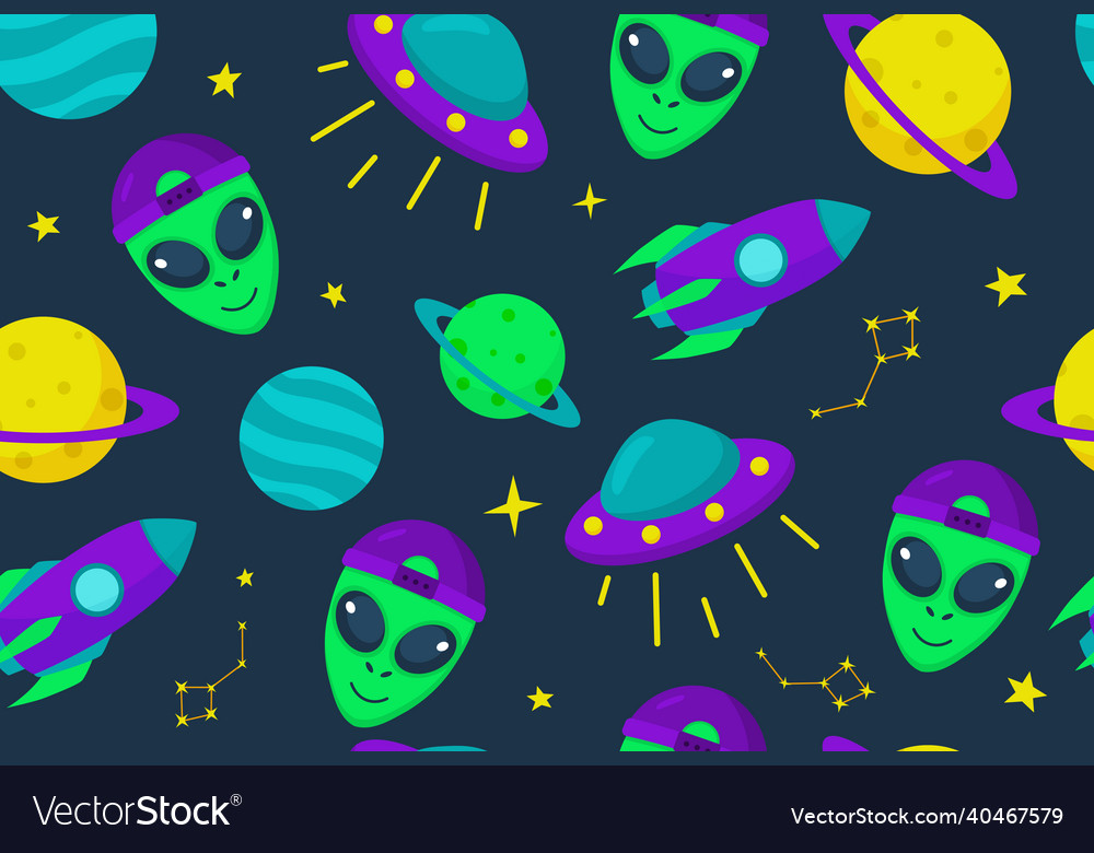 Aliens seamless pattern Royalty Free Vector Image