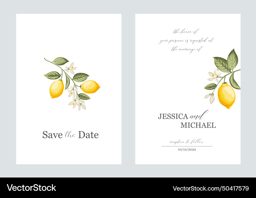 Wedding invitation lemon hand-drawn Royalty Free Vector