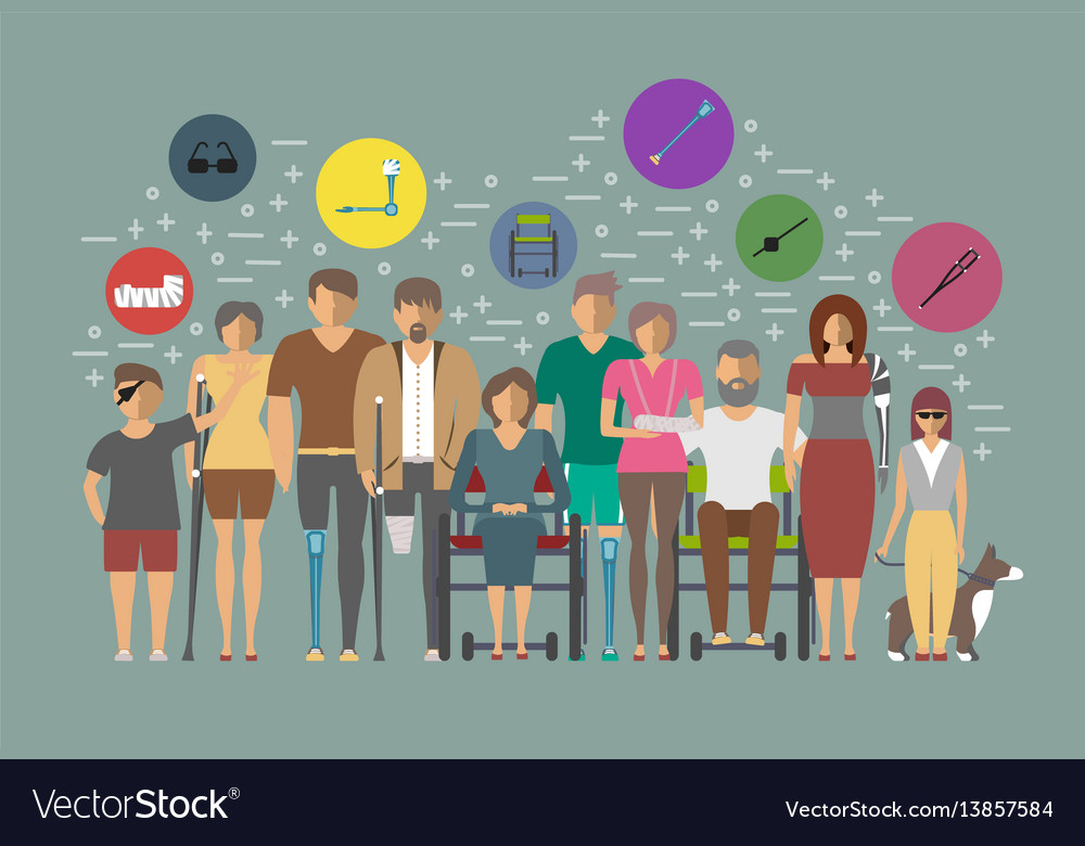 Disabled people banner in flat design Royalty Free Vector Disabled people banner in flat design Royalty Free Vector