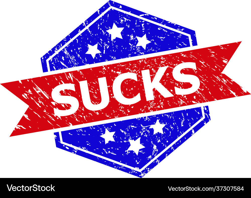 Hexagon bicolor sucks stamp with grunged texture Vector Image