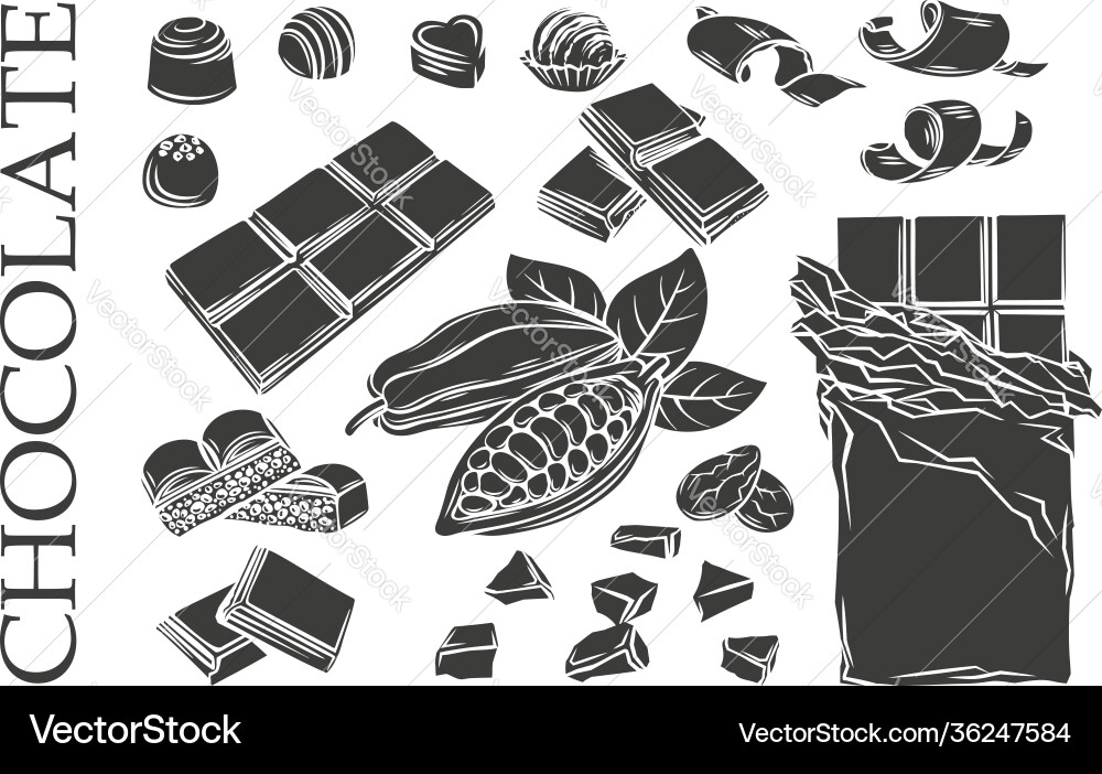Outline chocolate set icons Royalty Free Vector Image