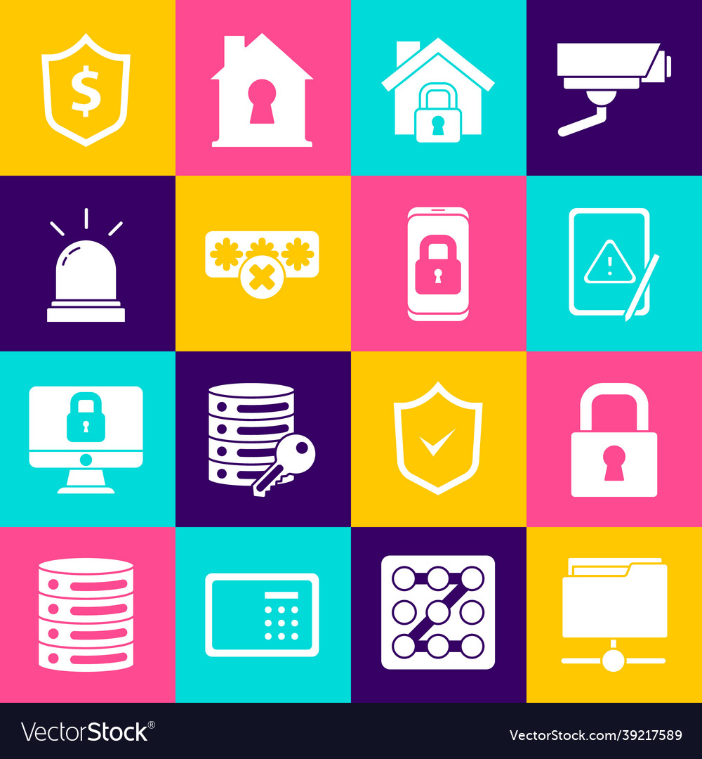 Set Ftp Folder Lock Tablet With Exclamation Mark Vector Image