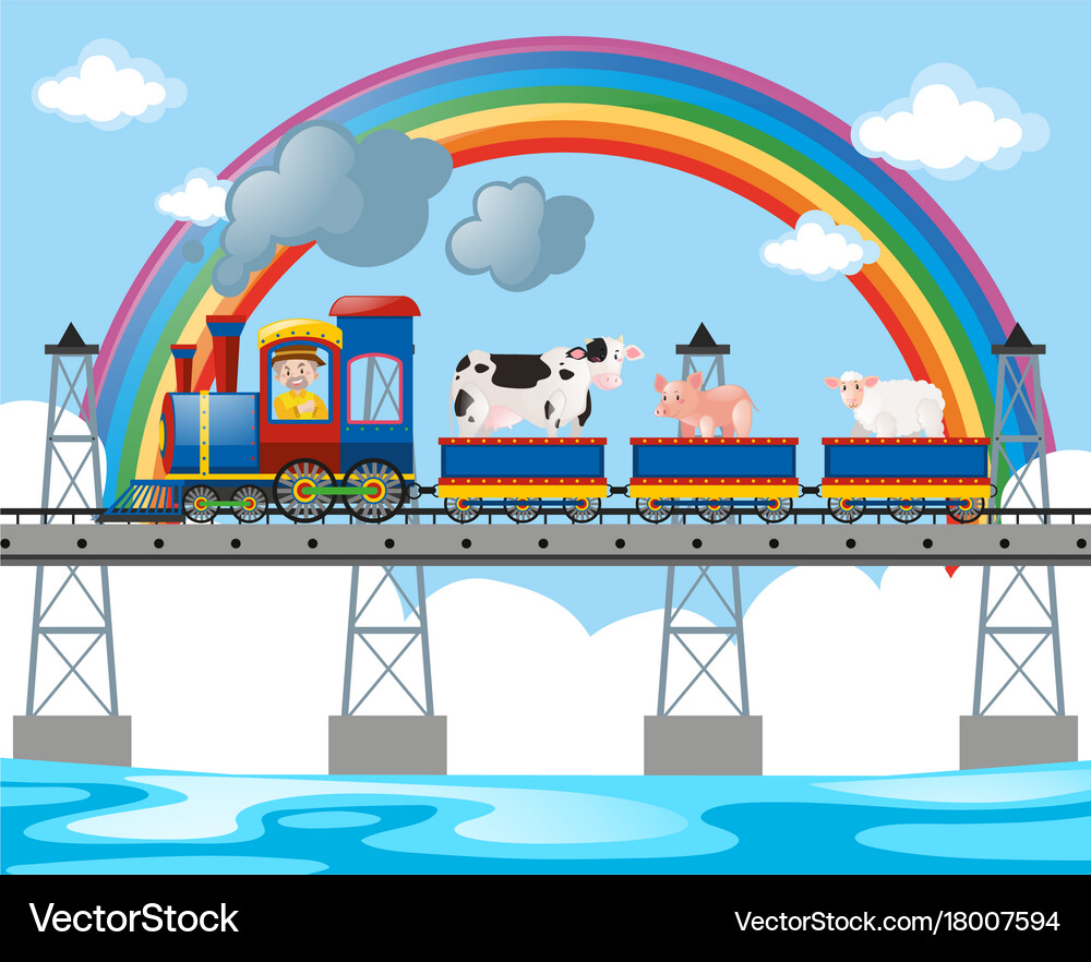 Farmer and animals on the train ride Royalty Free Vector