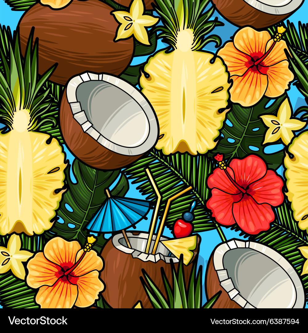 Seamless tropical cocktail Royalty Free Vector Image