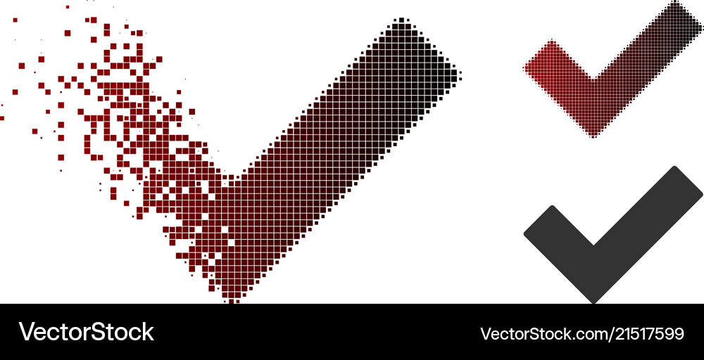 Destructed pixel halftone check tick icon Vector Image