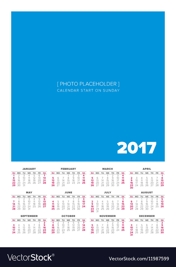 Simple 2017 year calendar Royalty Free Vector Image Simple 2017 year calendar Royalty Free Vector Image