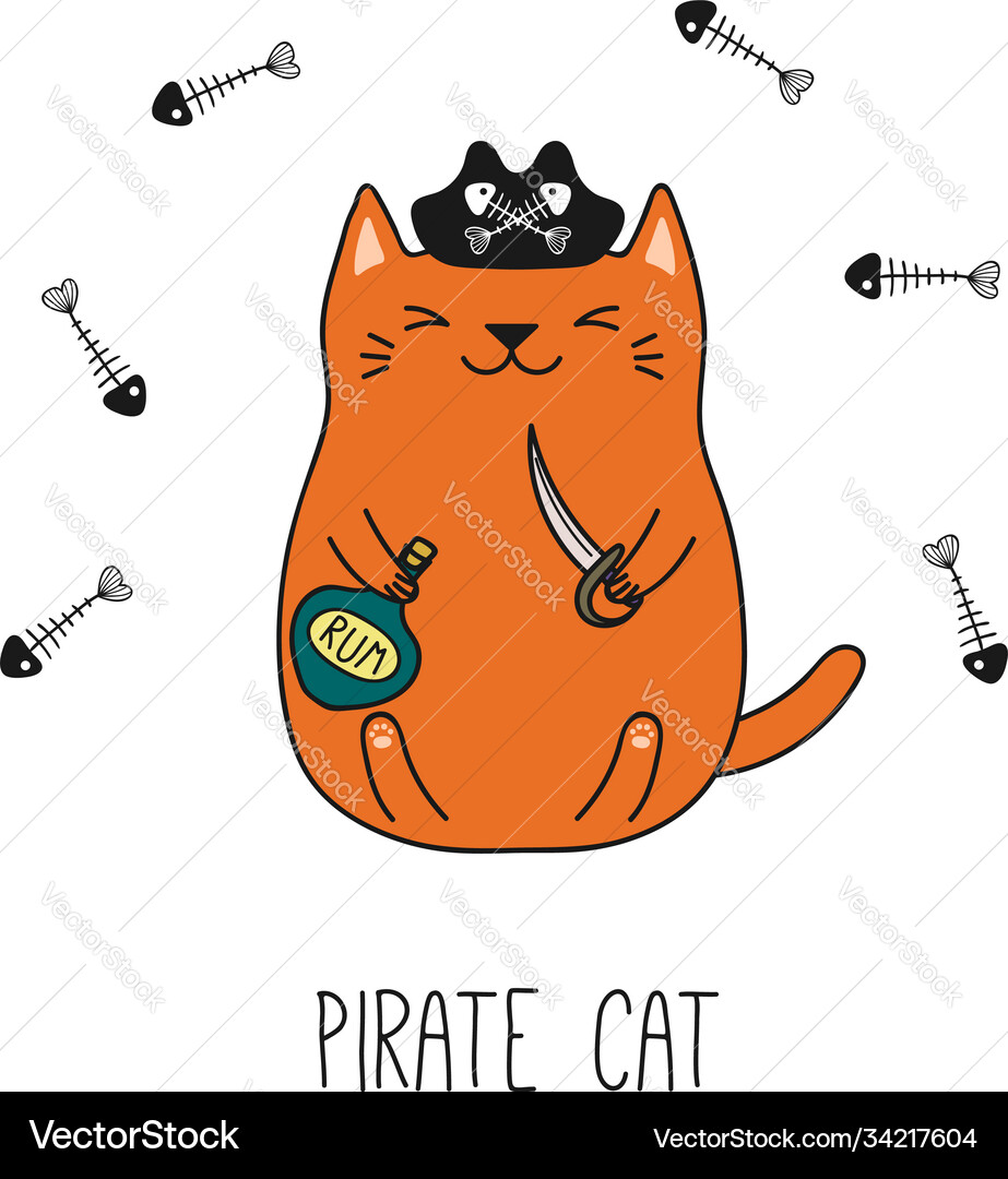 Cute pirate cat Royalty Free Vector Image - VectorStock