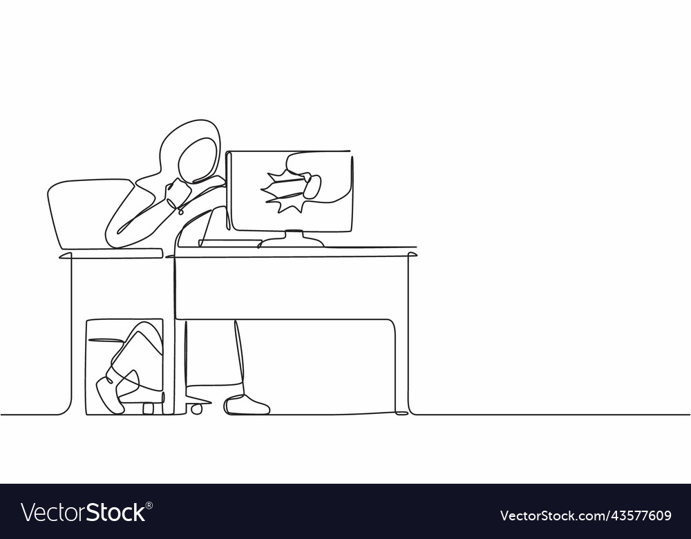Continuous one line drawing angry arabian Vector Image Continuous one line drawing angry arabian Vector Image
