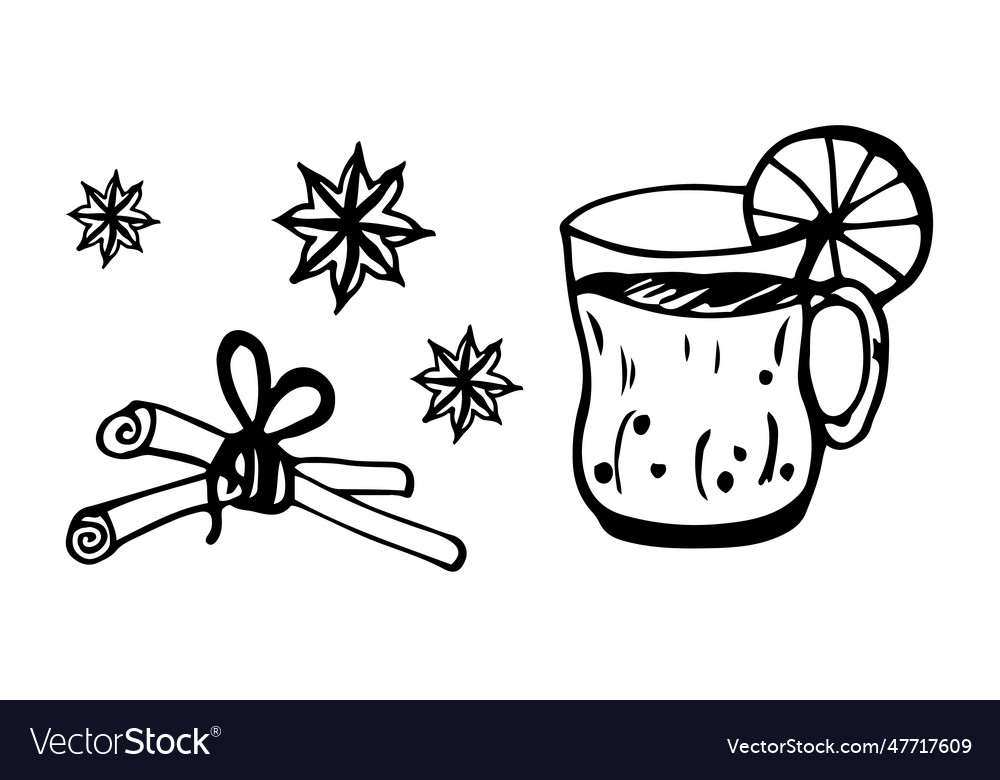 Doodle winter hot drink grog cup orange vanilla Vector Image