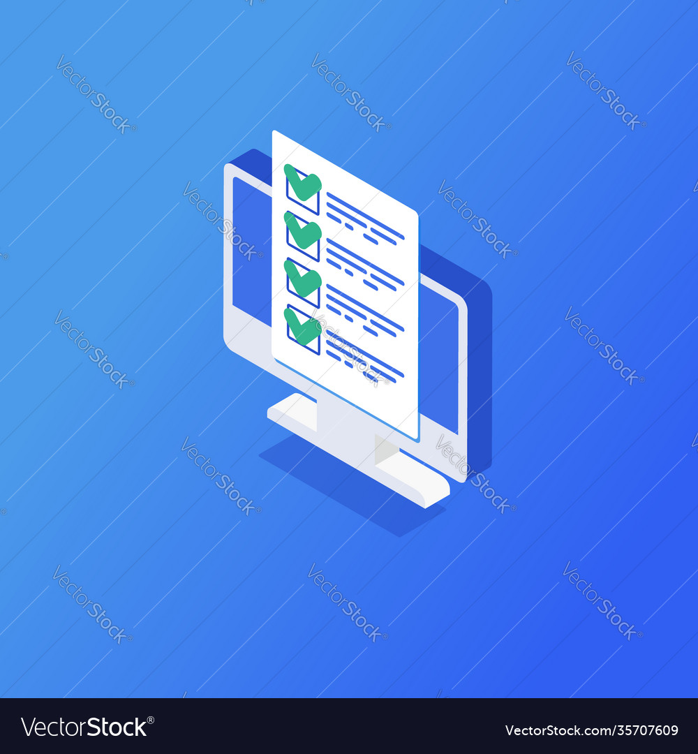 Flat isometric list and checkbox marks Royalty Free Vector