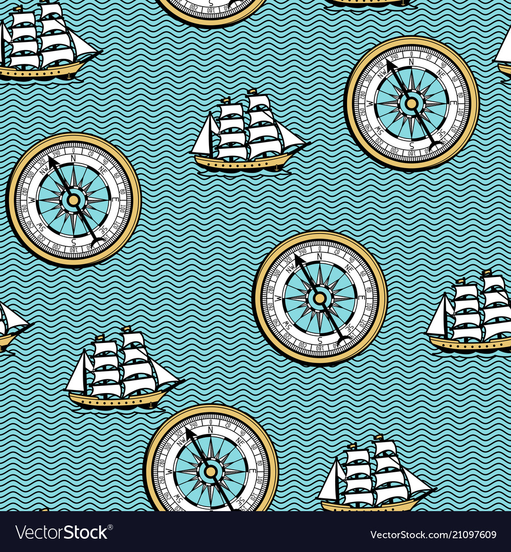 Seamless pattern with old nautical map Royalty Free Vector