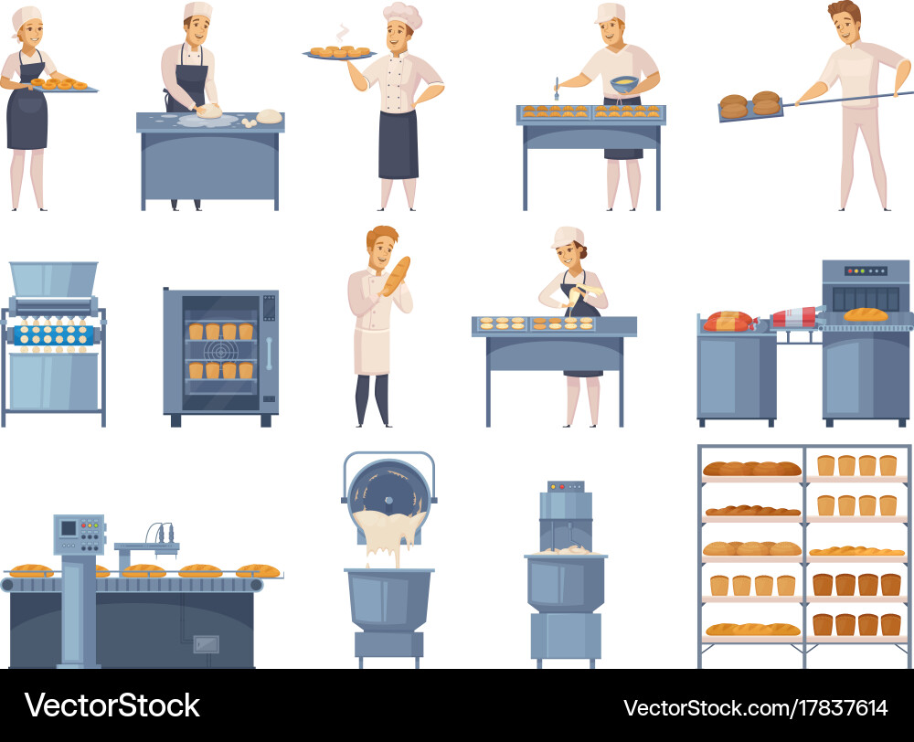 Bakery cartoon icons set Royalty Free Vector Image