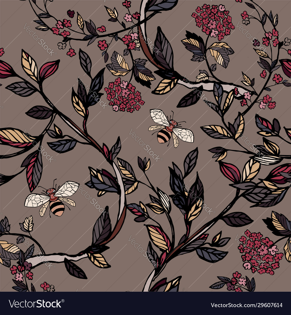 Branches flowering trees seamless pattern Vector Image