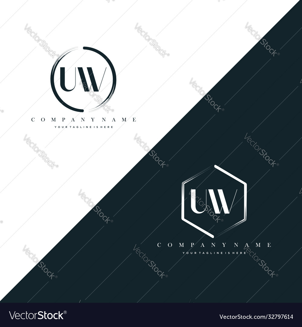 Initial letter uw circle brush hexagon brush Vector Image