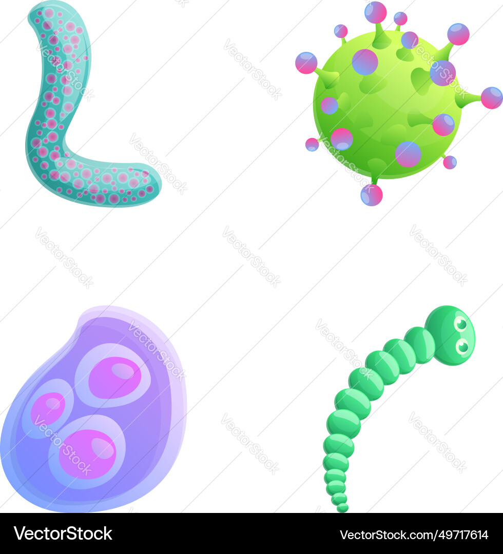 Protozoa icons set cartoon various Royalty Free Vector Image