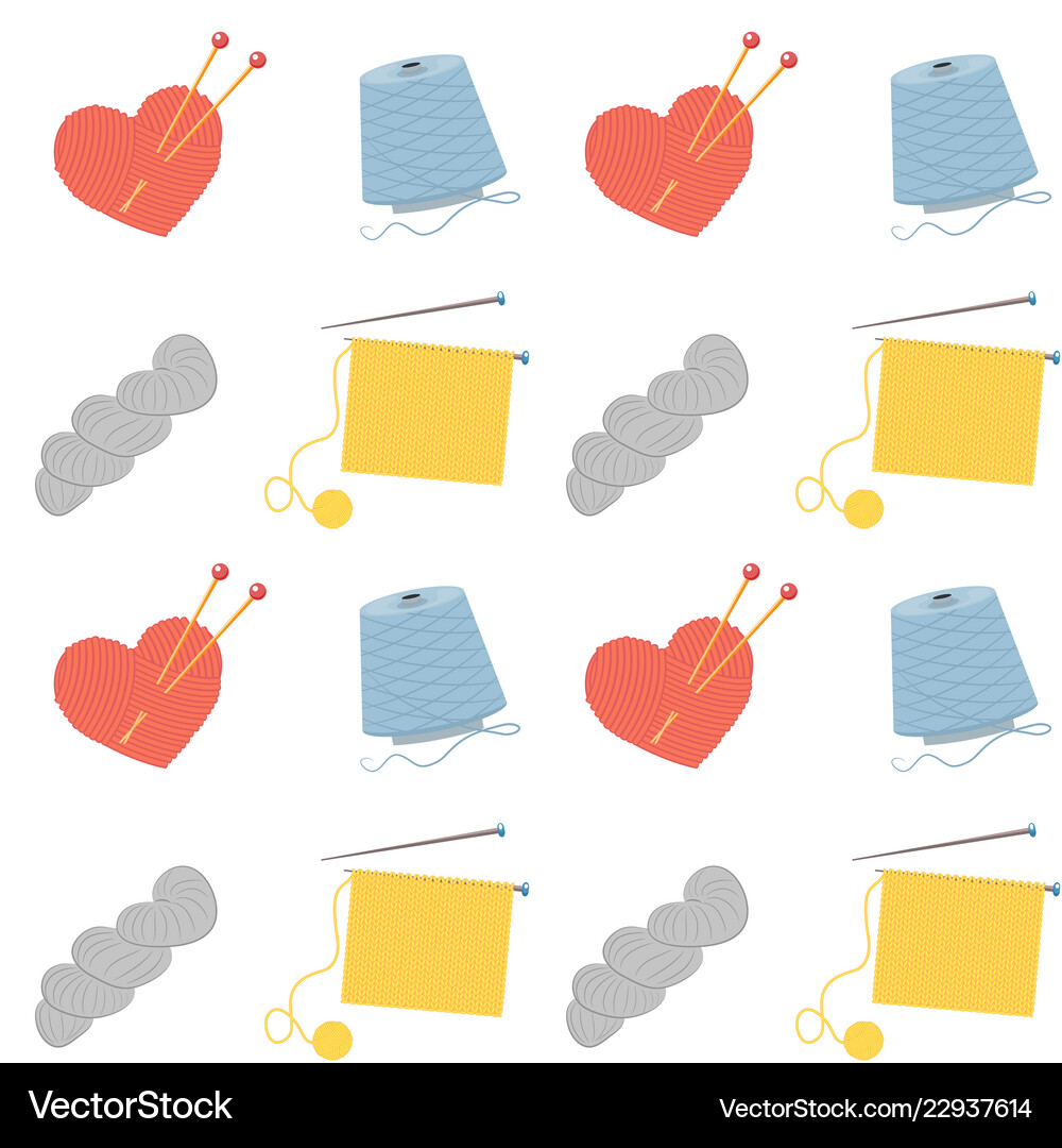 Seamless pattern with yarn and needlescartoon Vector Image