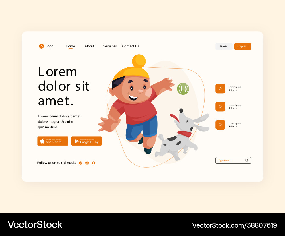 Boy landing page design Royalty Free Vector Image